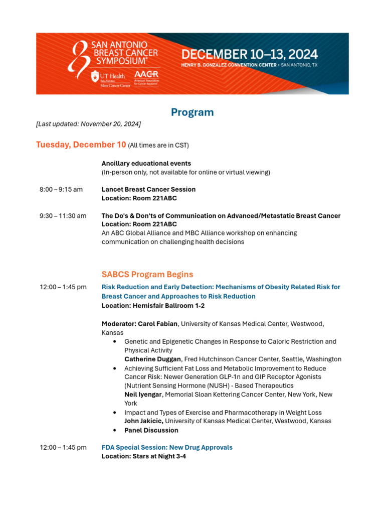 SABCS 2024 Program Overview | PDF | Breast Cancer | Cancer