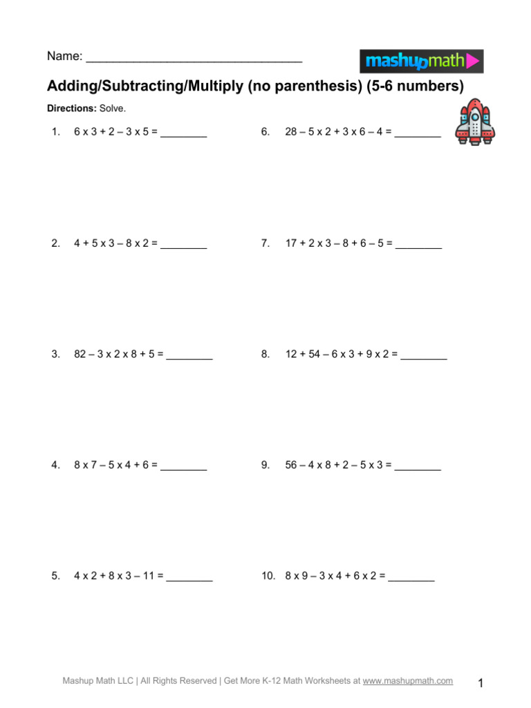 Adding_Subtracting_Multiply__no_parenthesis___5-6_numbers_-1 | PDF