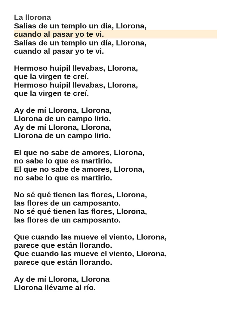 Cancion de La Llorona | PDF