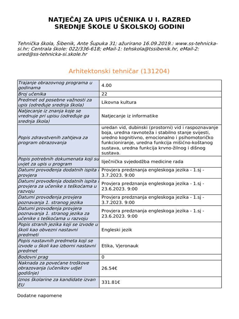 Natjecaj Upis 2023 24 | PDF