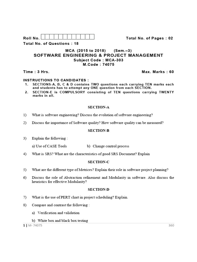 Mca 3 Sem Software Engineering Project Management 74075 Dec 2020 | PDF ...