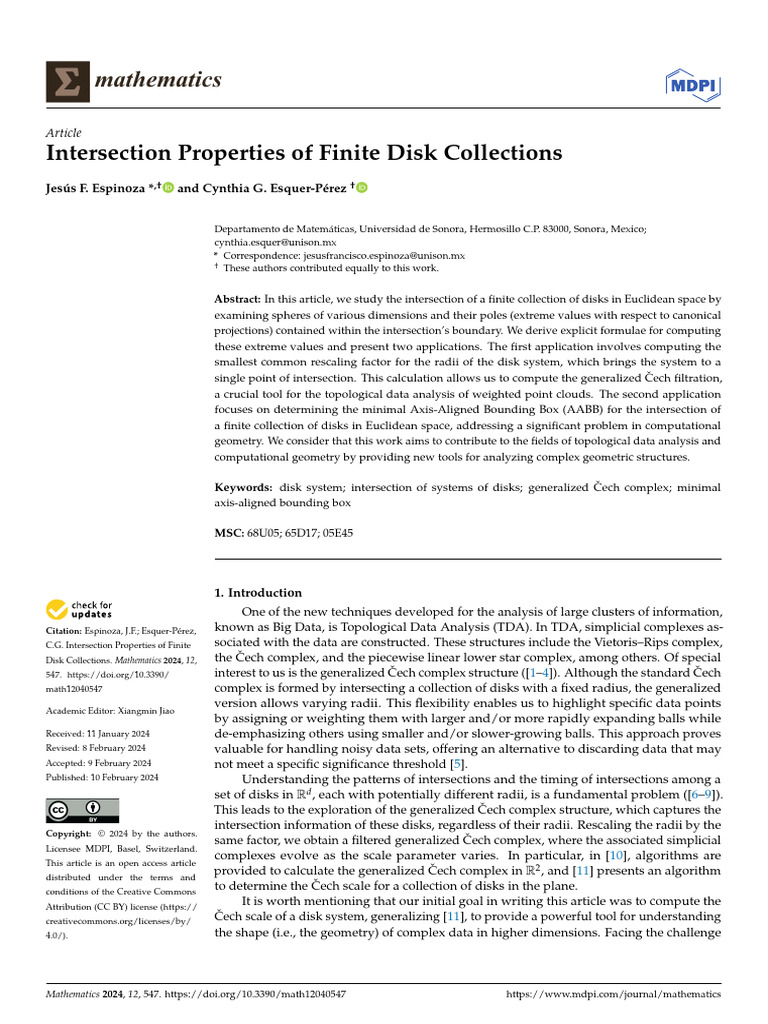 Intersection Properties of Finite Disk Collections | PDF | Geometry | Dimension