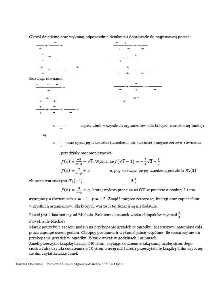Lista NR 6 Funkcje Wymierne P.P | PDF