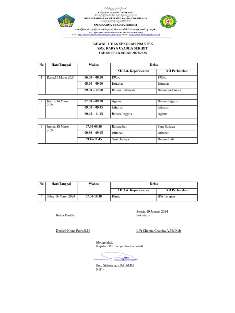 Jadwal US 2024 - PRAKTEK | PDF