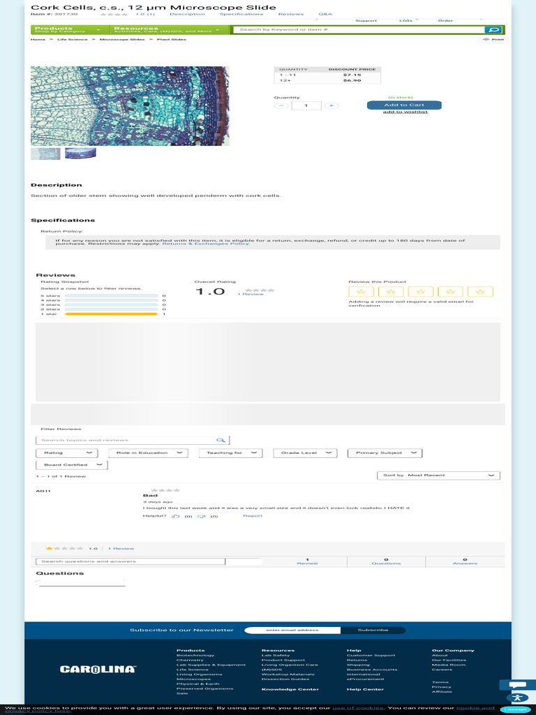 Cork Cells, c.s., 12 Μm Microscope Slide Carolina Biological Supply | PDF