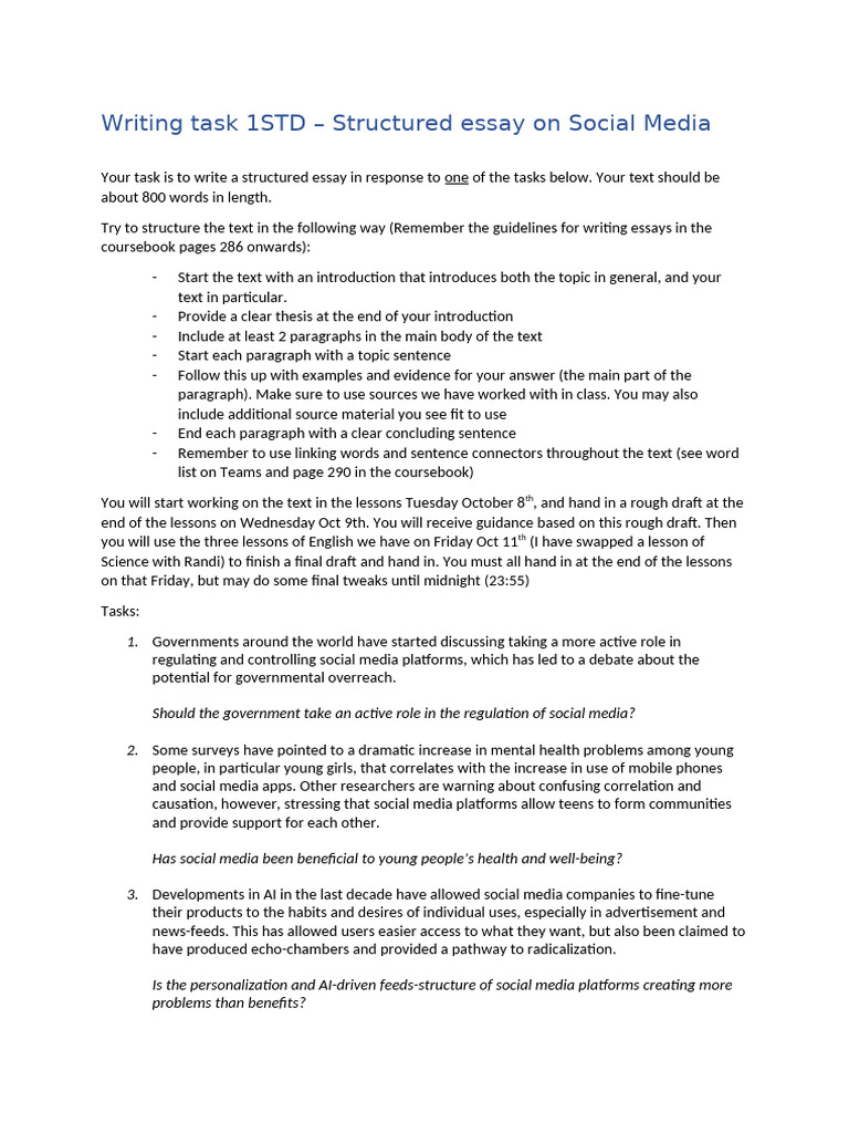 Structured Essay Guide on Social Media | PDF | Social Media | Popular ...