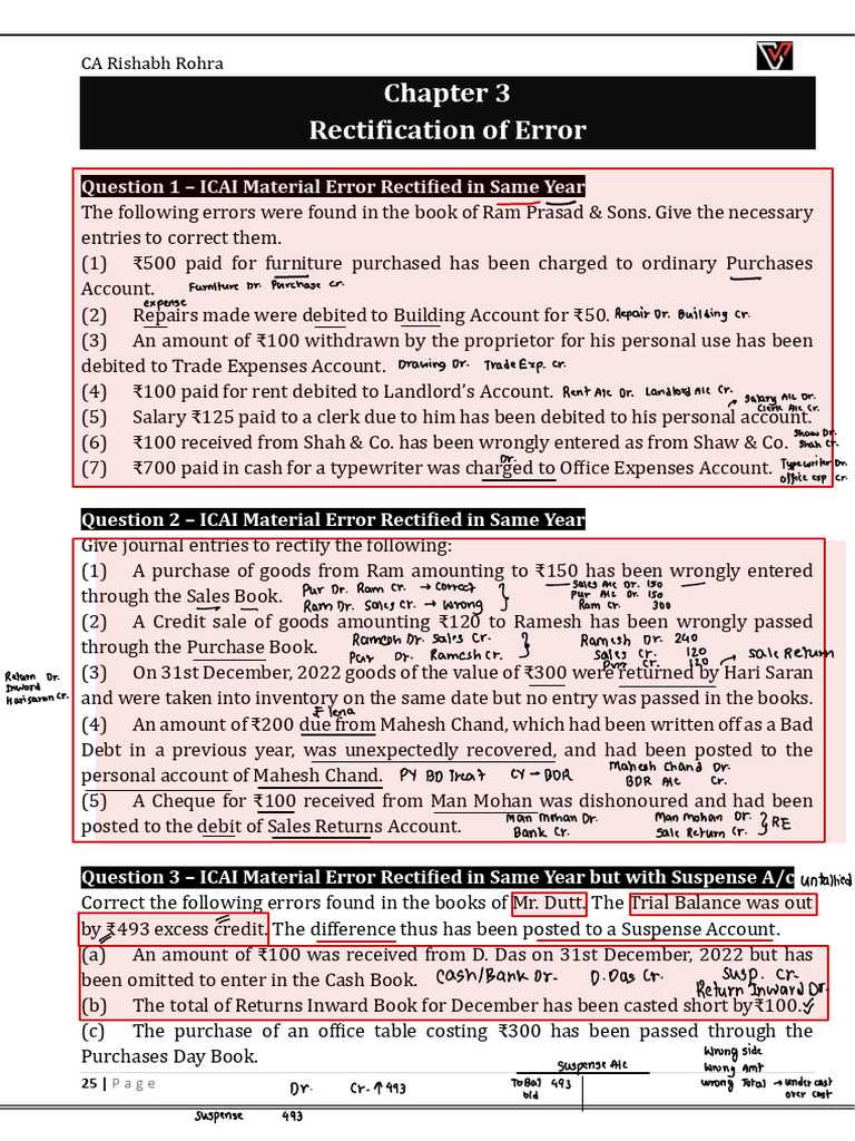 Rectification of Error Important Adjustment For Ca Foundation | PDF ...