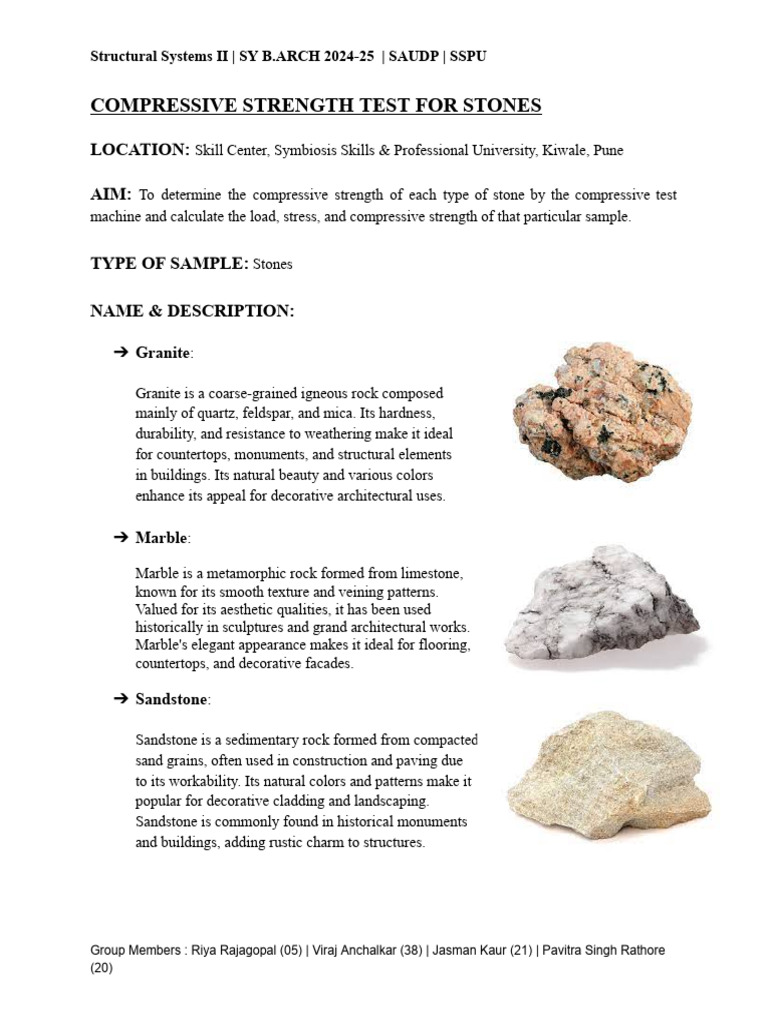 Stone Compressive Strength Test Results | PDF | Rock (Geology) | Sandstone