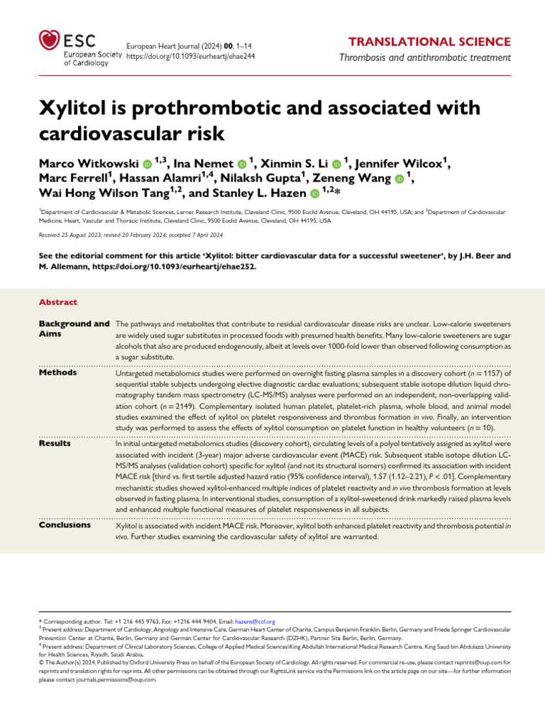 Xylitol is prothrombotic | PDF | Cholesterol | High Density Lipoprotein