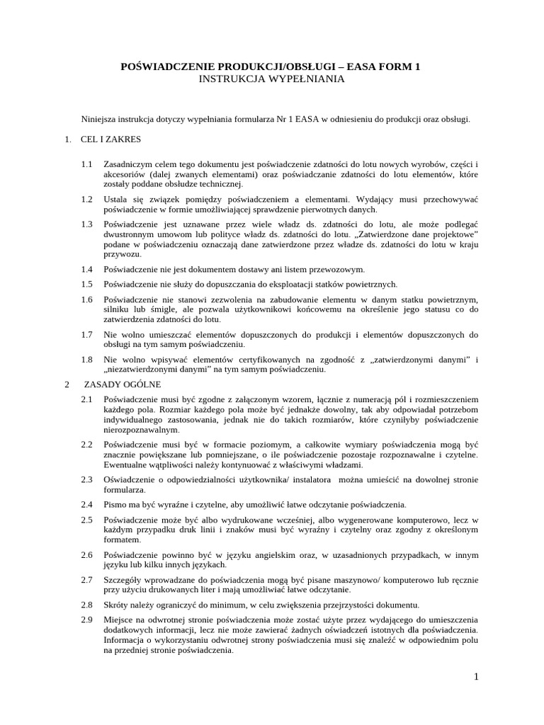 Easa Form 1 Instrukcja Wypeniania Produkcja - Obsuga | PDF