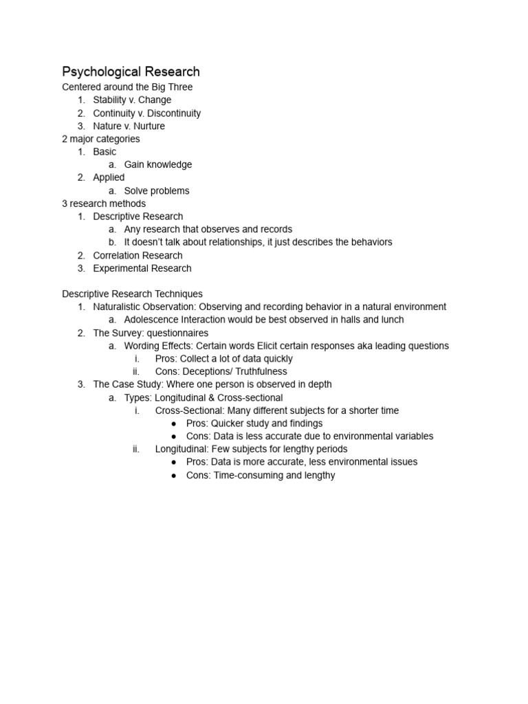 Psychological Research & Descriptive Research Methods | PDF