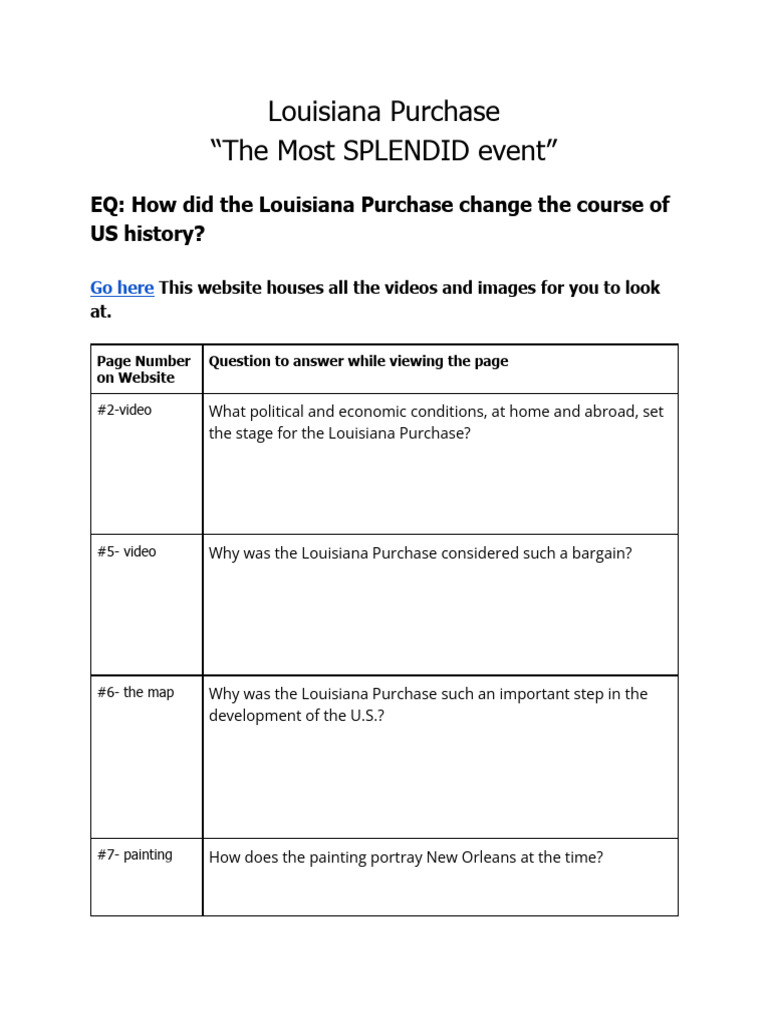 Lousiana Purchase HyperDoc Assignment | PDF
