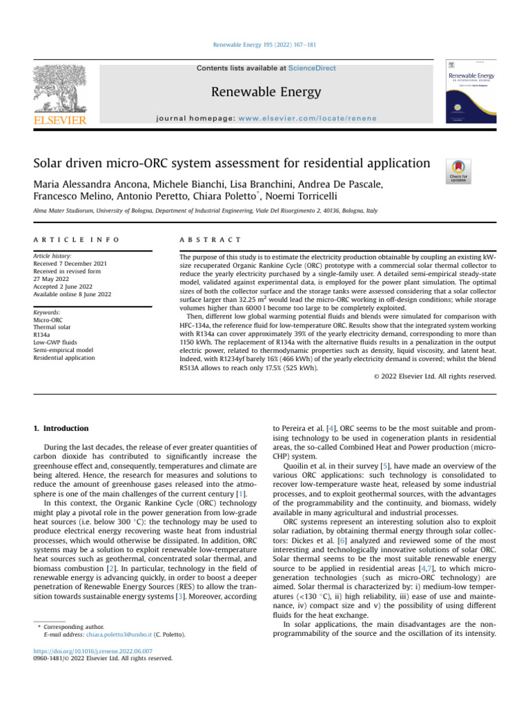 Solar Driven Micro ORC System Assessment For Residential - 2022 ...