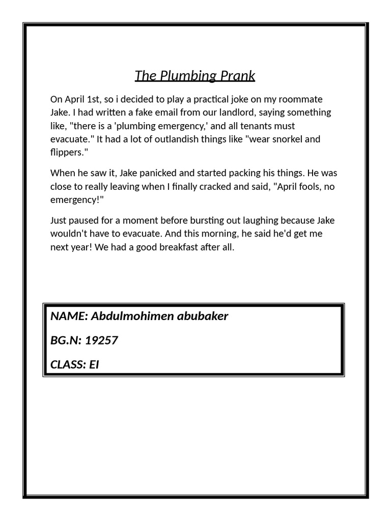 College Roommate Prank Story | PDF