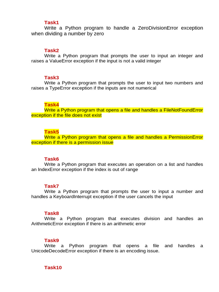 Python Exception Handling Examples | PDF