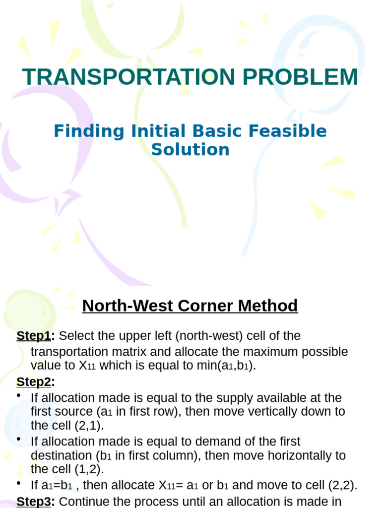Slide 3 Transportation Problem_finding Initial Basic Feasible Solution | PDF | Applied ...