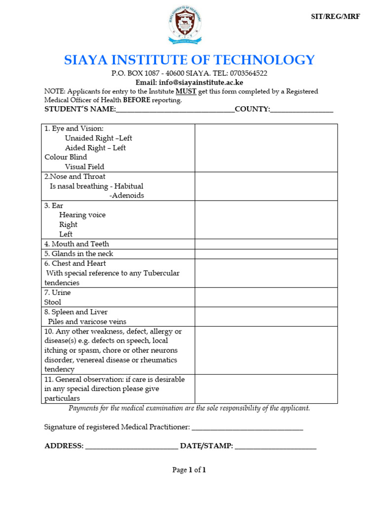 Medical Form | PDF
