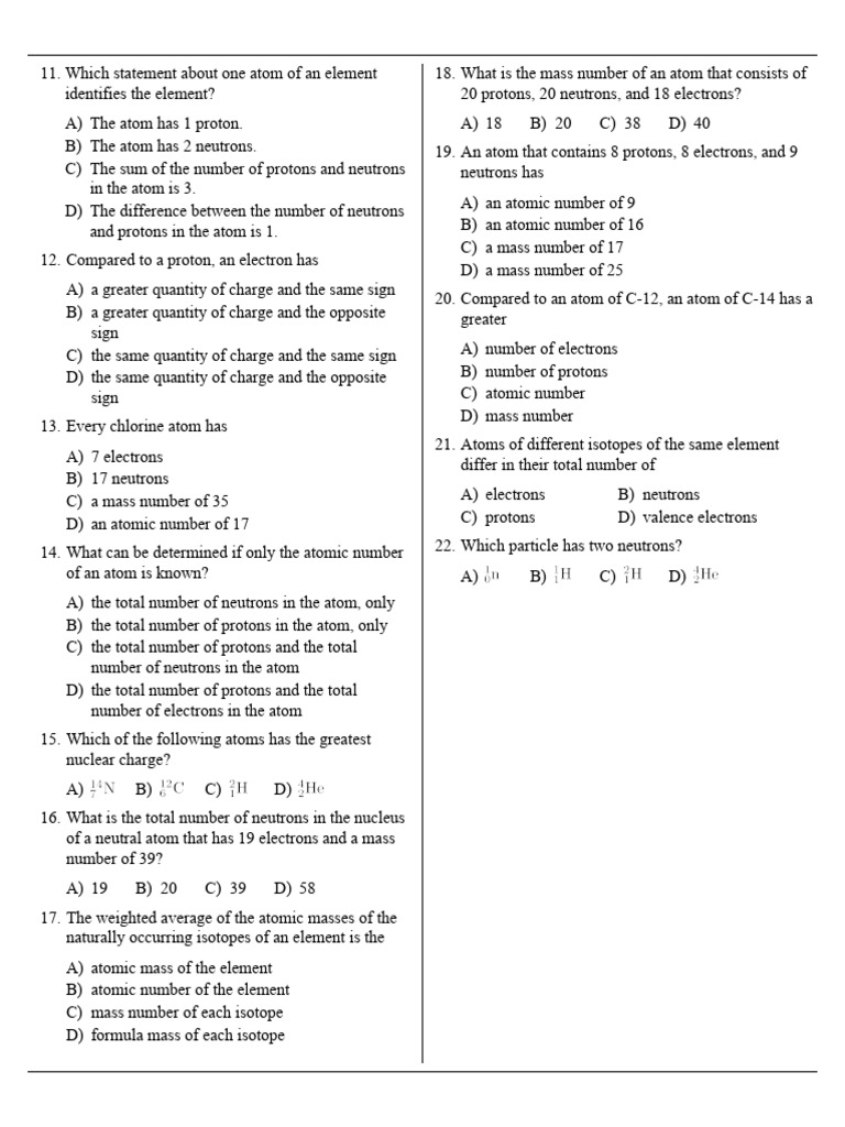 Chpater 2 Practice Test 1-2 | PDF | Atoms | Proton