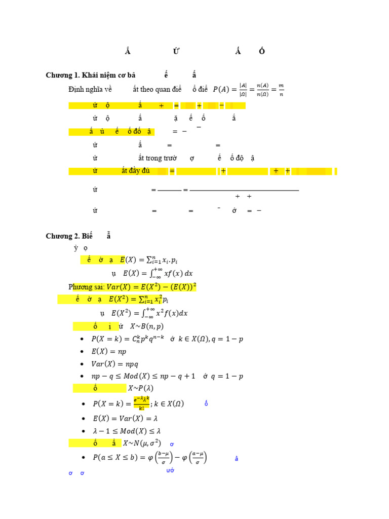 Tóm Tắt Công Thức Xstk | PDF