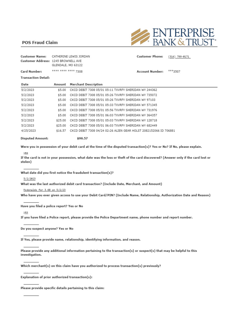 POS Fraud Claim DDA 1773507 | PDF | Debit Card | Point Of Sale
