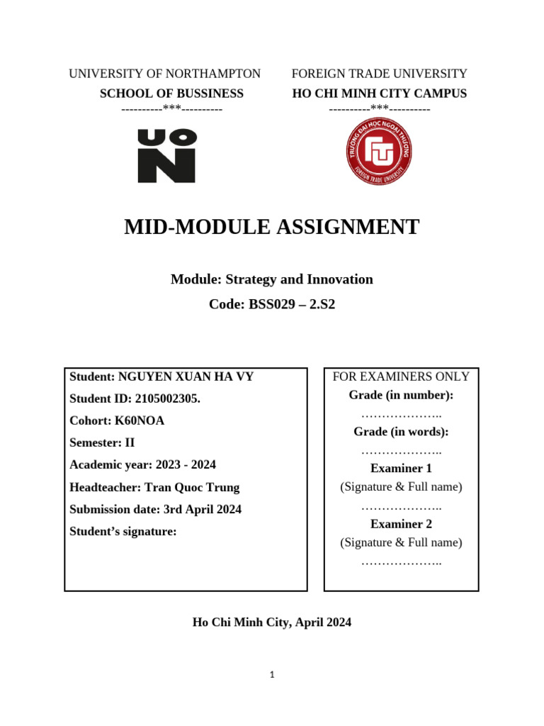 Strategy and Innovation - Nguyen Xuan Ha Vy - K60NOA | PDF | Supply Chain | Innovation