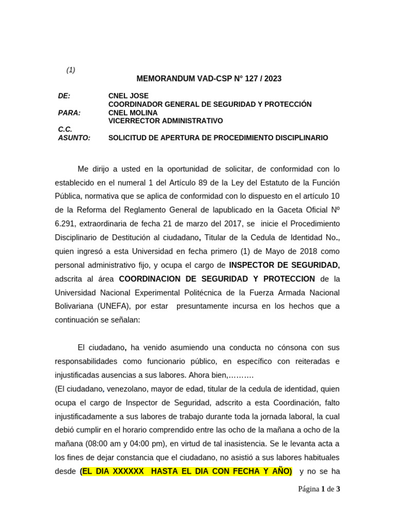 Procedimiento Disciplinario de Destitucion | PDF | Documento de ...