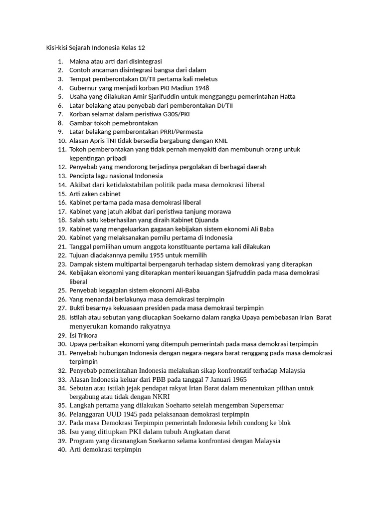Kisi-Kisi Sejarah Indonesia Kelas 12 Yy | PDF