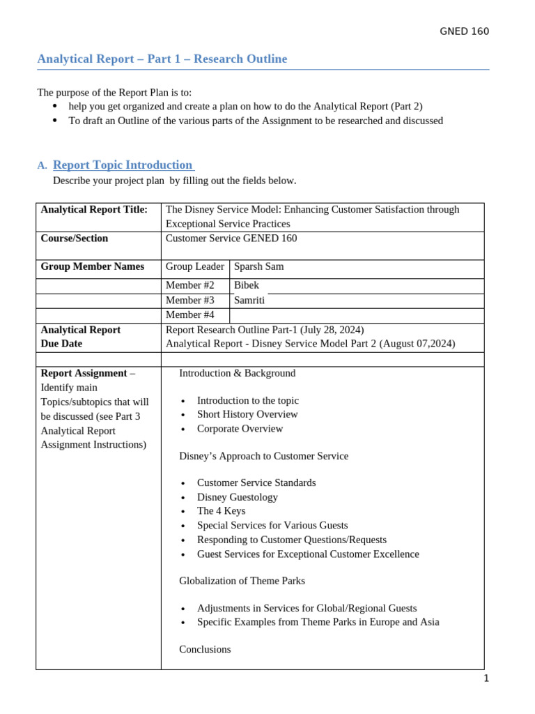 REPORT PLAN Research Outline - Part 1 - Group 3 | PDF