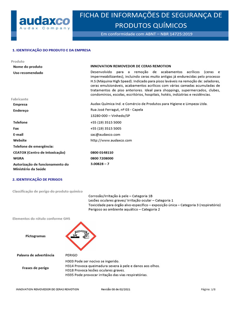 Fispq - GHS Innovation Removedor de Ceras Remotion - Rev 08 | PDF