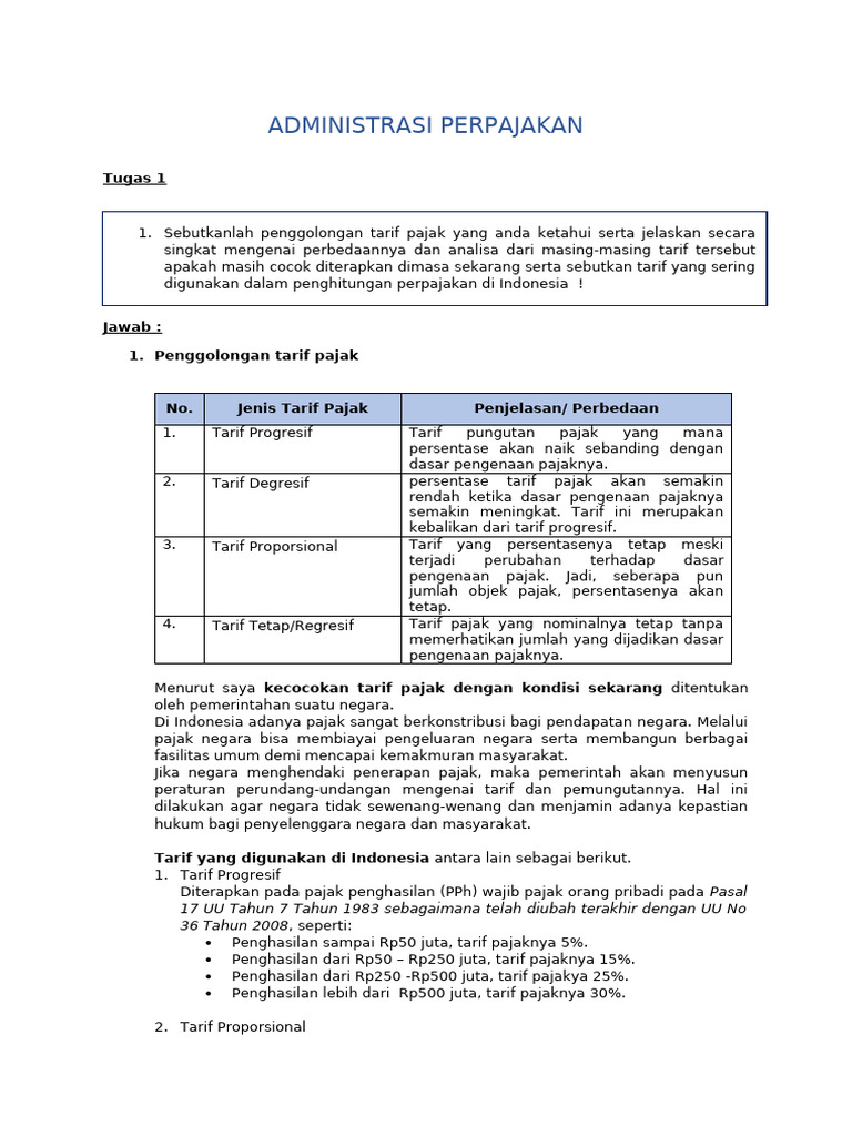 Tugas 1 Administrasi Perpajakan | PDF