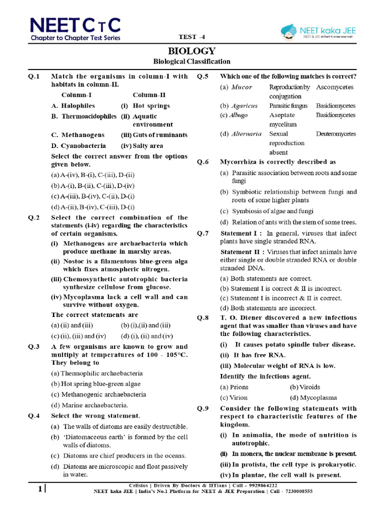 Test 04 CTC Biological Classification | PDF