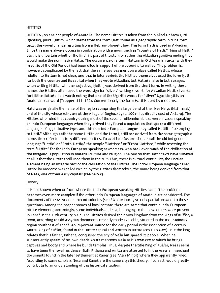HITTITES | PDF | Hittites | Writing