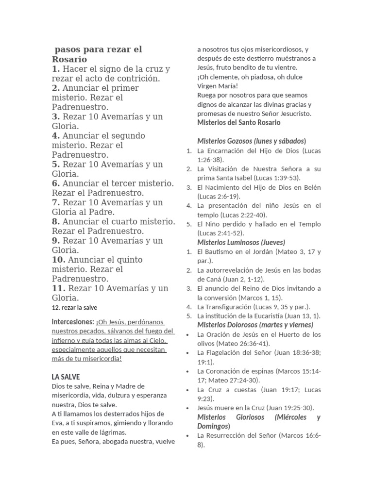 Pasos Para Rezar El Rosario Pdf Rosario Oración