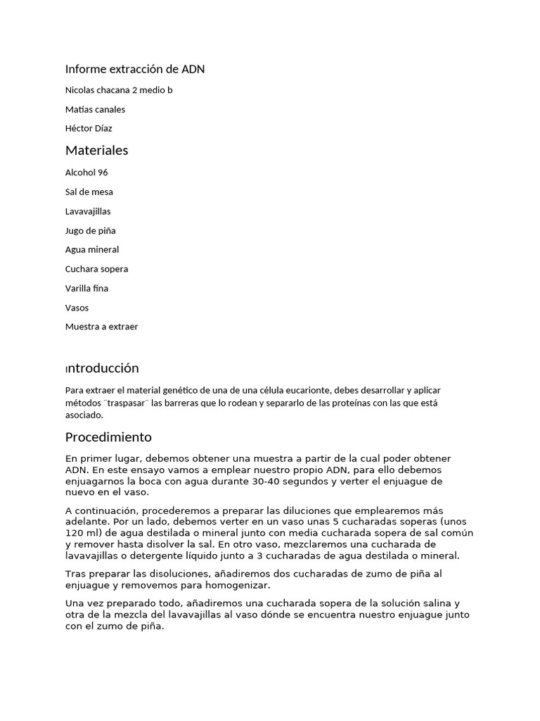 informe extraccion de ADN | PDF