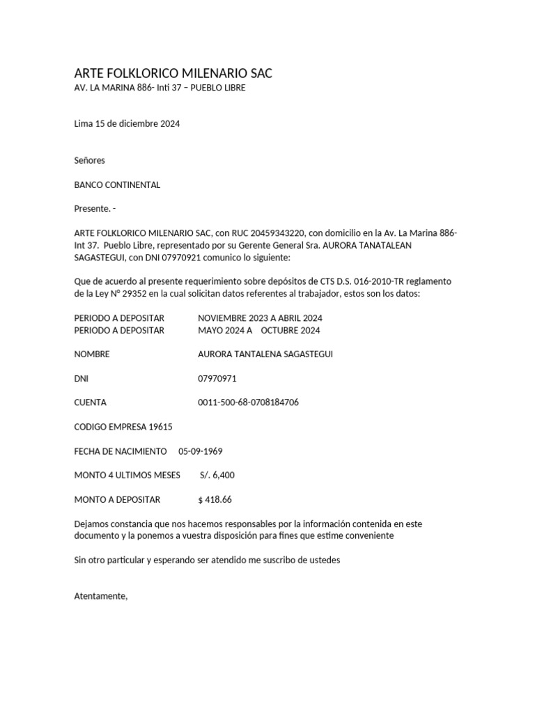 Carta Cts Arte Bbva | PDF