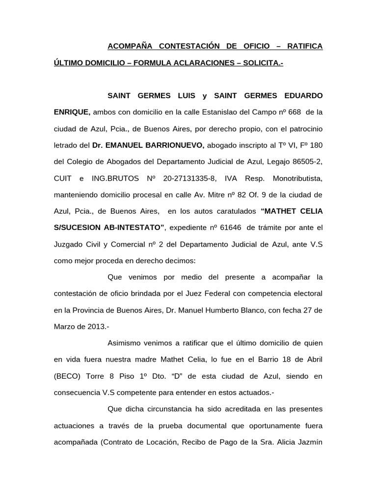 Acompaña Contestación de Oficio Mathet | PDF | Gobierno | Justicia