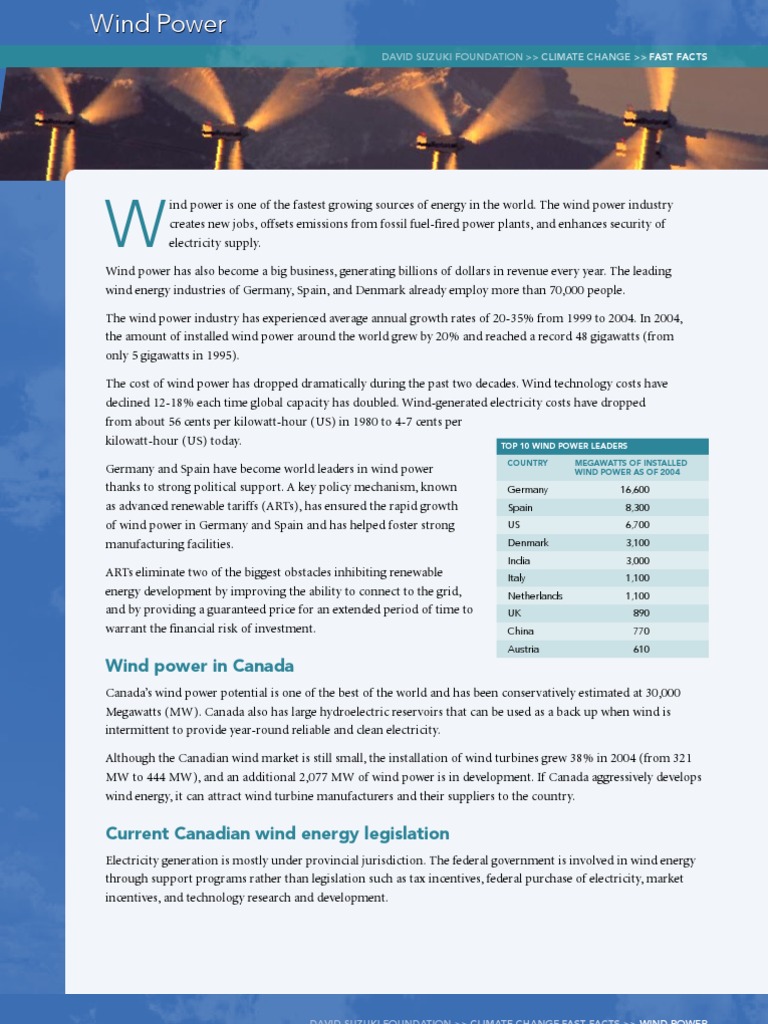 Wind Power | PDF | Wind Power | Provinces And Territories Of Canada