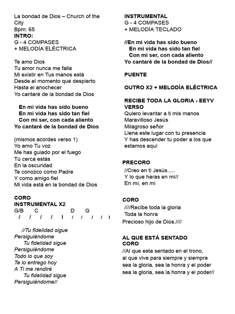 Letra - La Bondad de Dios - Recibe Toda La Gloria - Al Que Esta Sentado ...