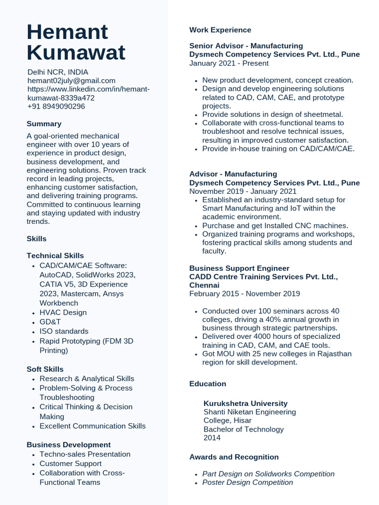 Hemant Kumawat Resume-Mechanical Engineer | PDF | Engineering ...