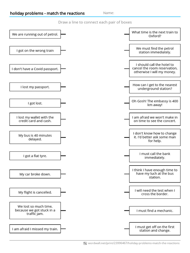 Holiday Problems Match The Reactions | PDF