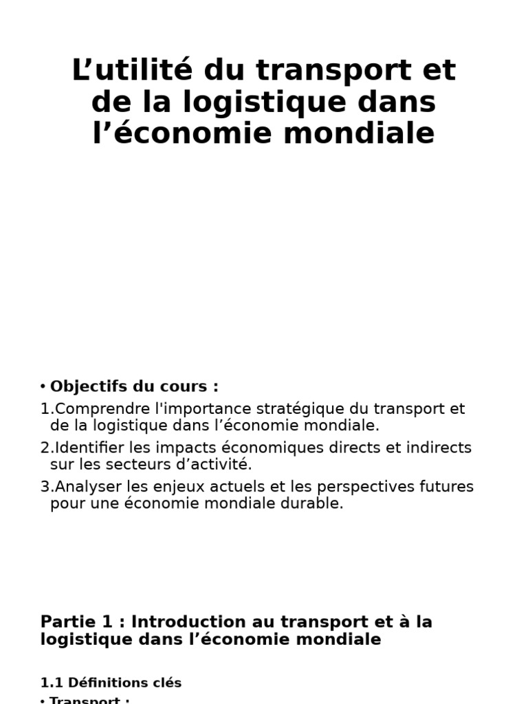 L'utilité Du Transport Et de La Logistique Dans | PDF | Logistique | Transport