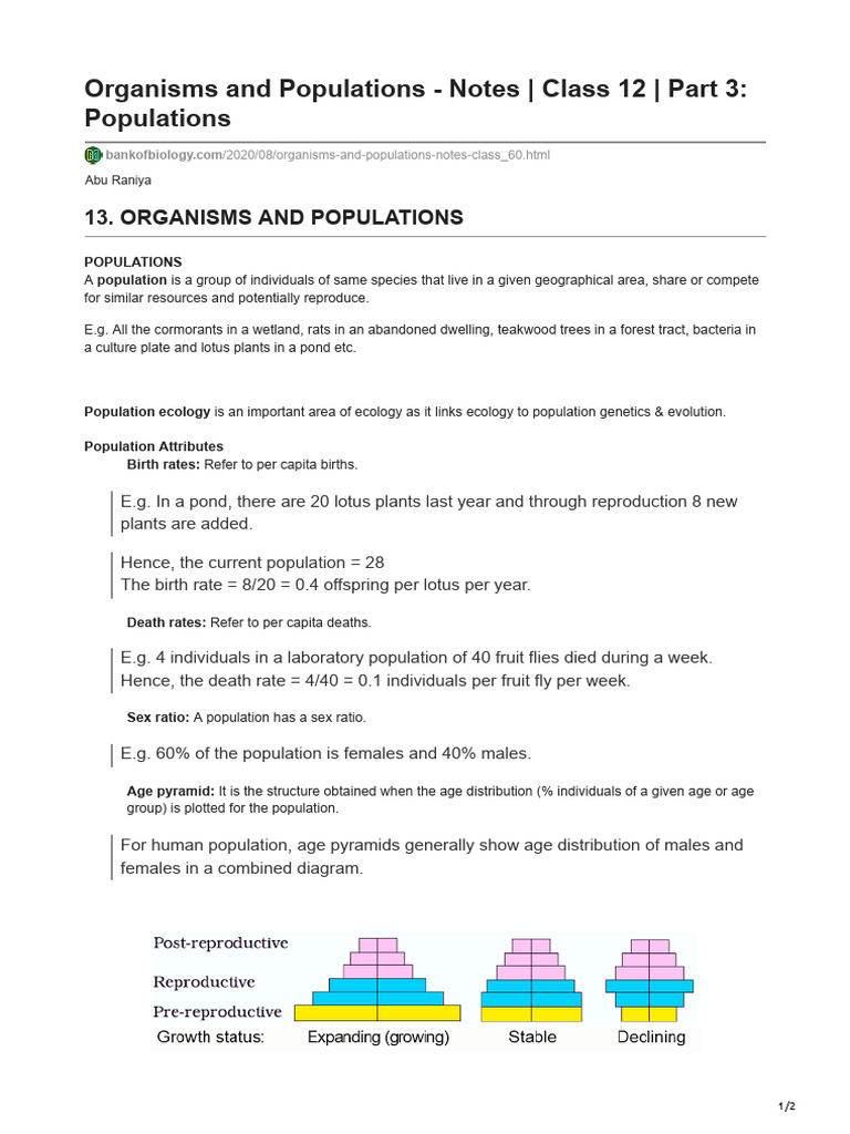 bankofbiology.com-Organisms and Populations - Notes Class 12 Part 3 ...