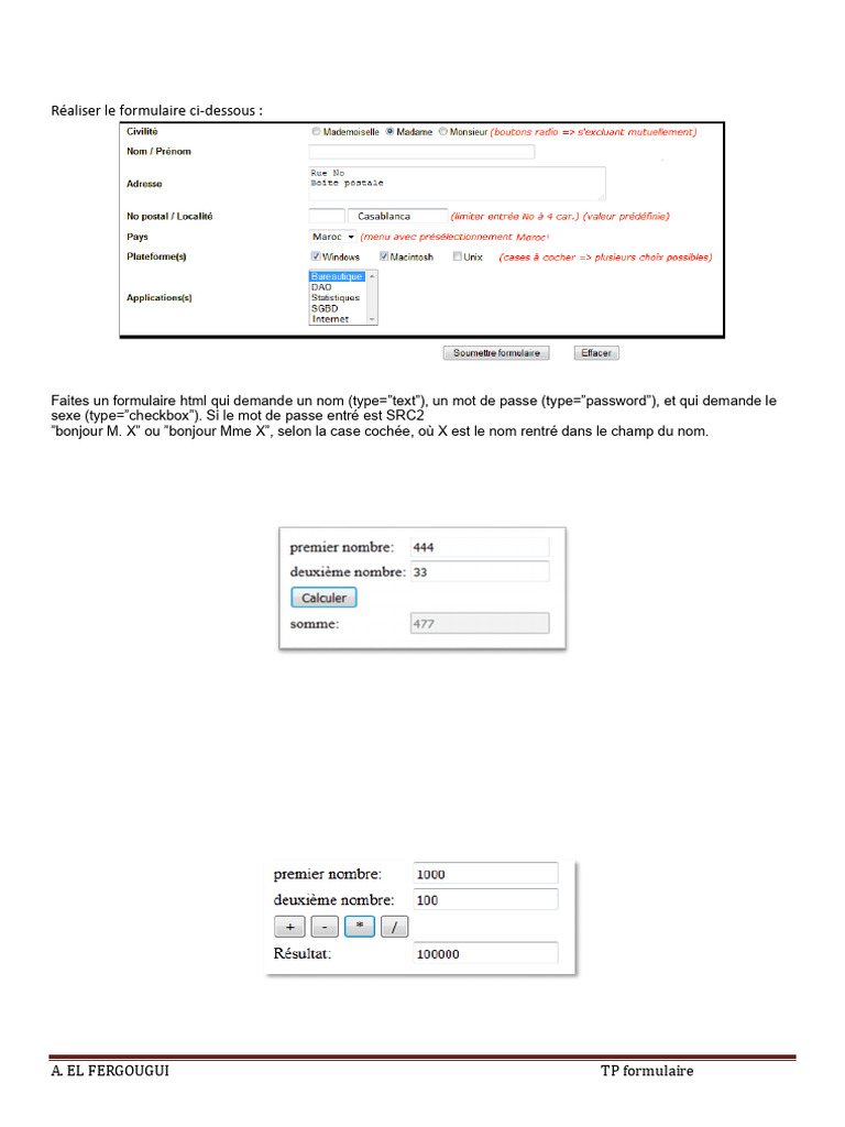 Exercices de création de formulaires HTML | PDF | Html | JavaScript