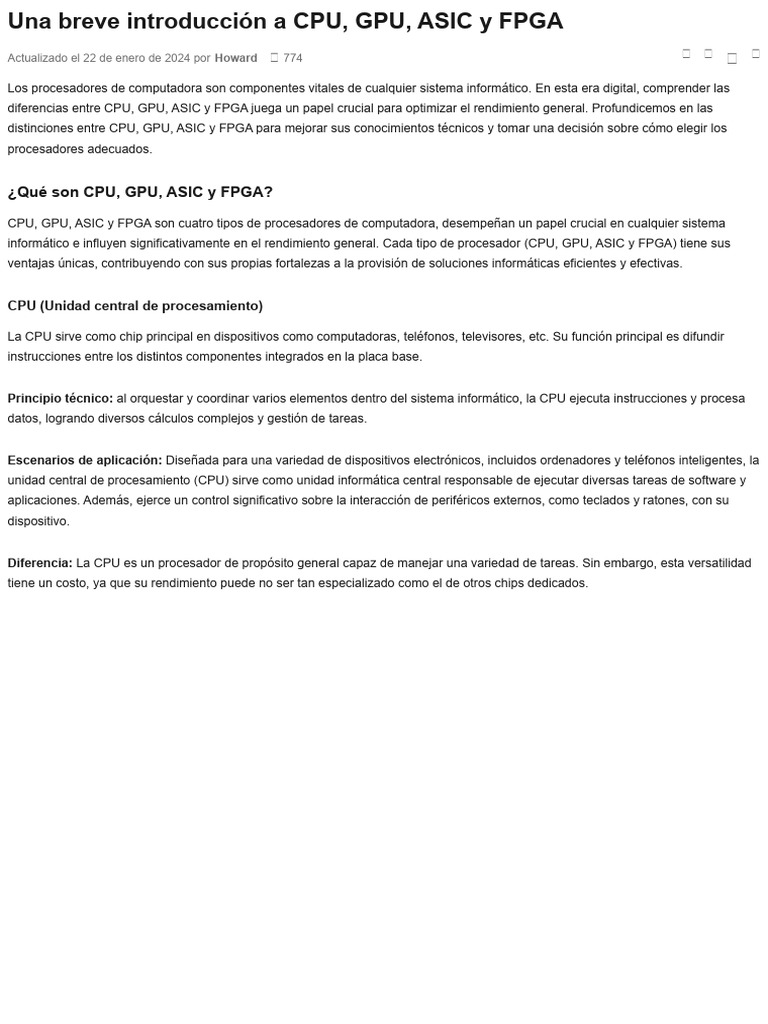 Una Breve Introducción A CPU, GPU, ASIC y FPGA - Comunidad FS | PDF | Unidad Central de ...