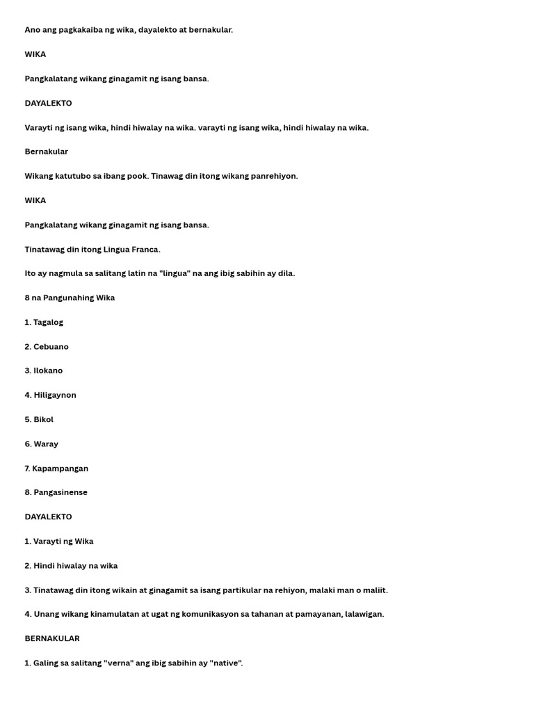 Ano Ang Pagkakaiba NG Wika, Dayalekto at Bernakular. - 20241006 ...