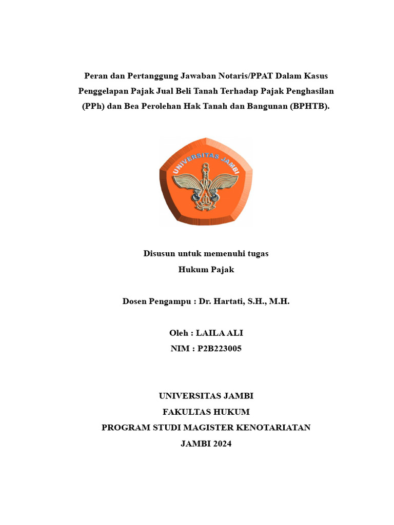 Peran Dan Pertanggung Jawaban PPAT Dalam Kasus Penggelapan Pajak PPH Dan BPHTB | PDF