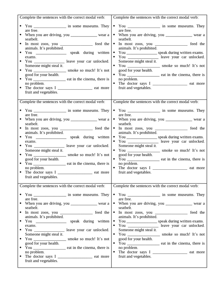 Complete The Sentences With The Correct Modal Verb | PDF | Language ...