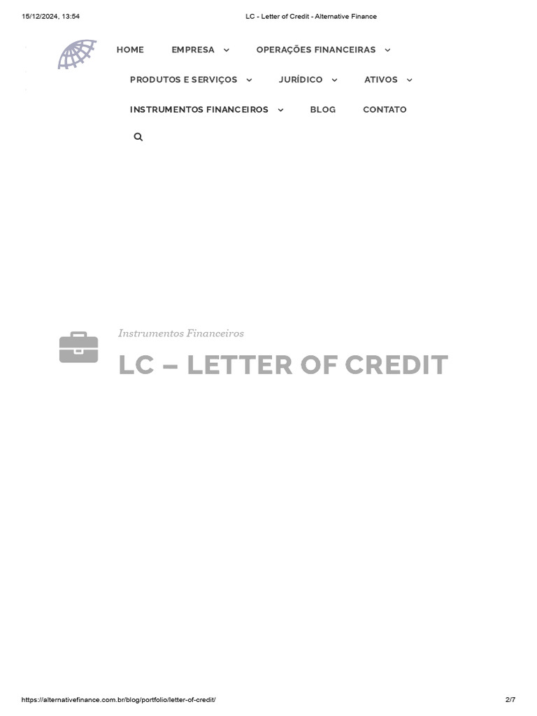 LC - Letter of Credit - Alternative Finance | PDF | Bancos | Dinheiro