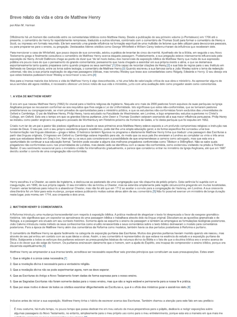 Breve Relato Da Vida e Obra de Matthew Henry - Por Allan M. Harman ...