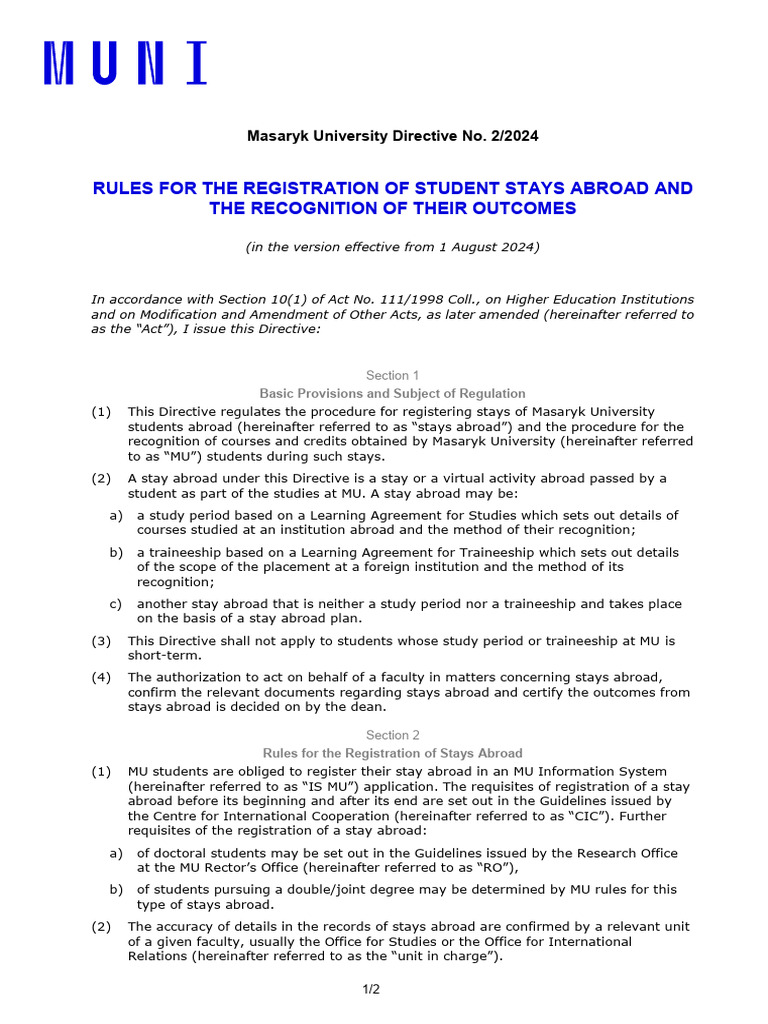MU Directive No. 2 2024 - Rules For The Registration of Student Stays ...